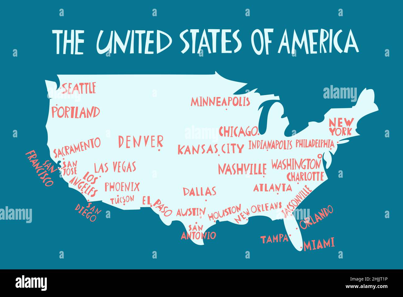Vector hand drawn stylized map of The United States of America with ...