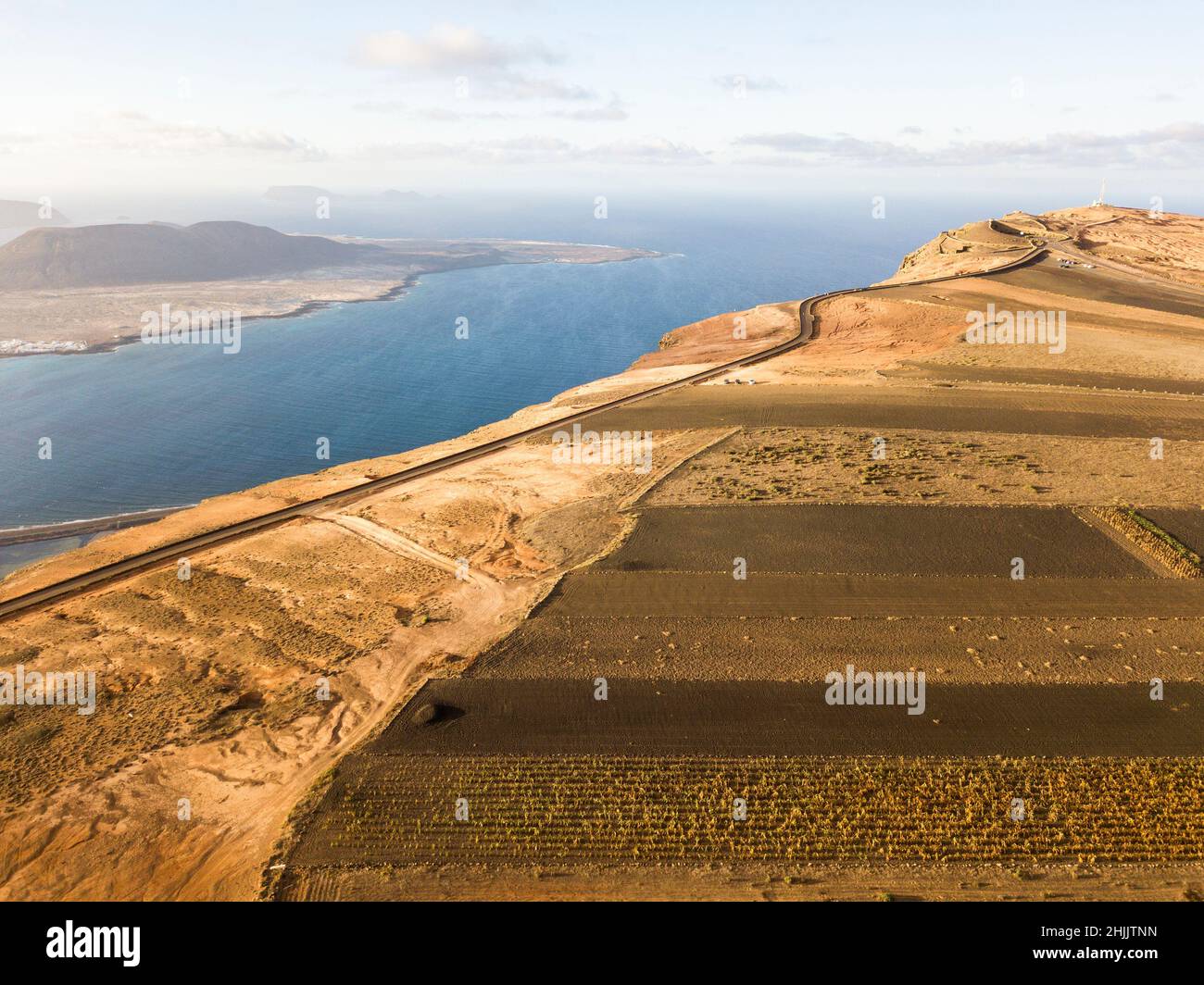Aerial view from the north tip of the island of Lanzarote, view of the ...