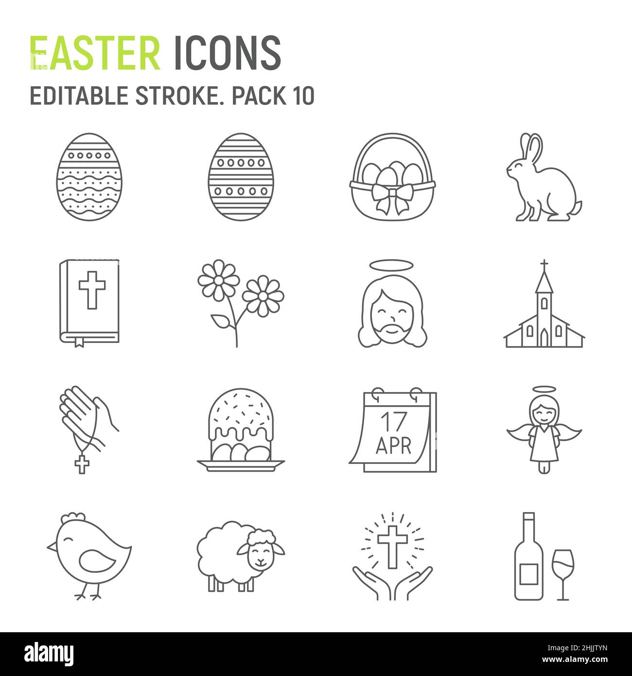 Easter line icon set, holiday collection, vector graphics, logo illustrations, Happy Easter ...