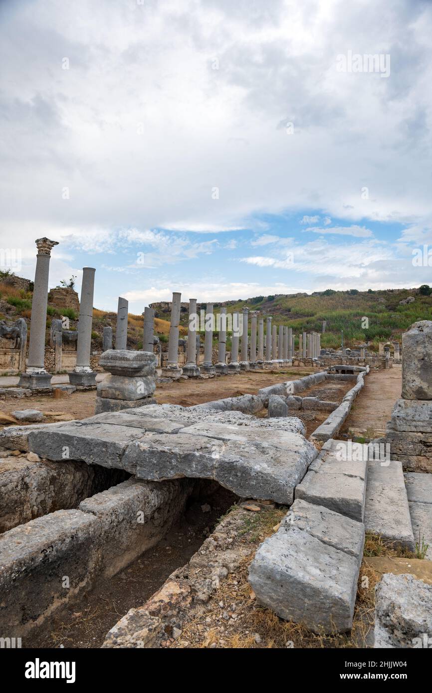 Perge ancient city archaeological site in Antalya, Turkey. Perge was a ...
