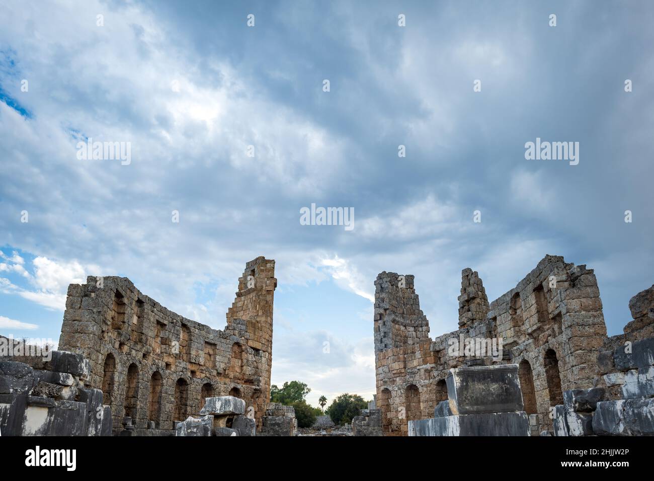 Perge ancient city archaeological site in Antalya, Turkey. Perge was a ...