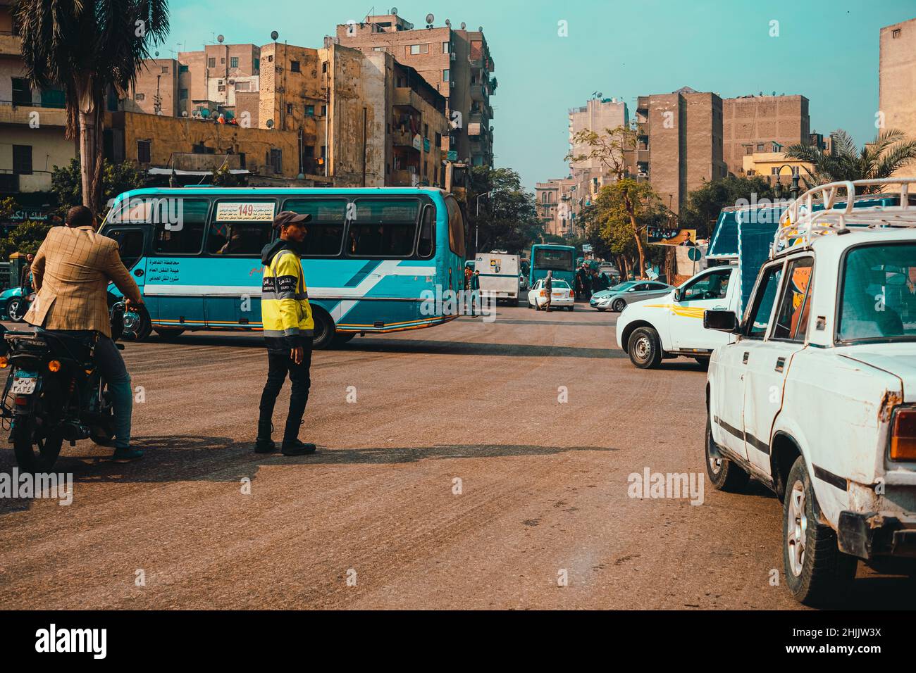 Cairo Egypt December 2021 Young police officer standing in the middle ...