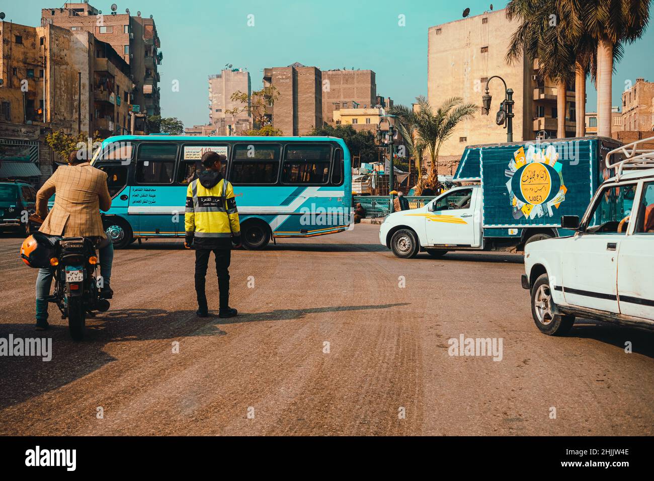 Cairo Egypt December 2021 Young police officer standing in the middle ...