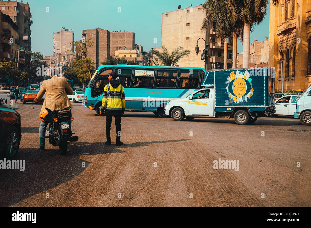 Cairo Egypt December 2021 Young police officer standing in the middle ...