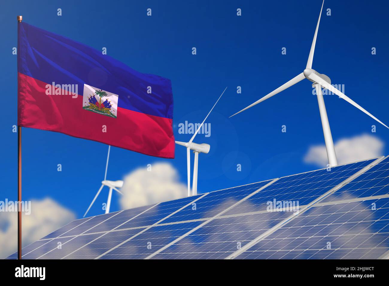 Haiti renewable energy, wind and solar energy concept with wind ...