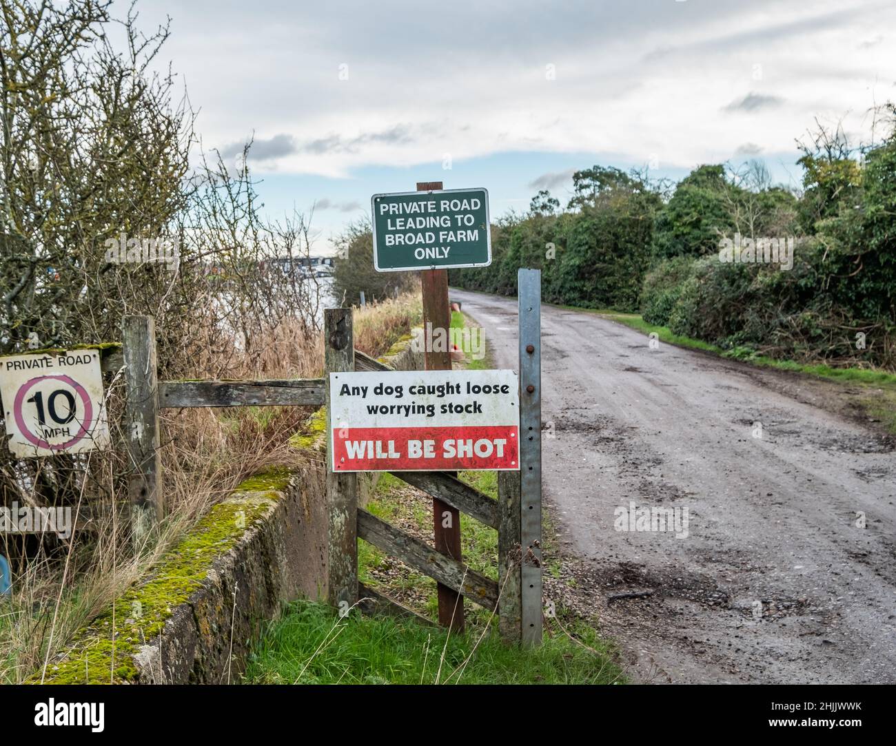 Acle, Norfolk, UK – January 2022. Private land sign prohibiting the ...