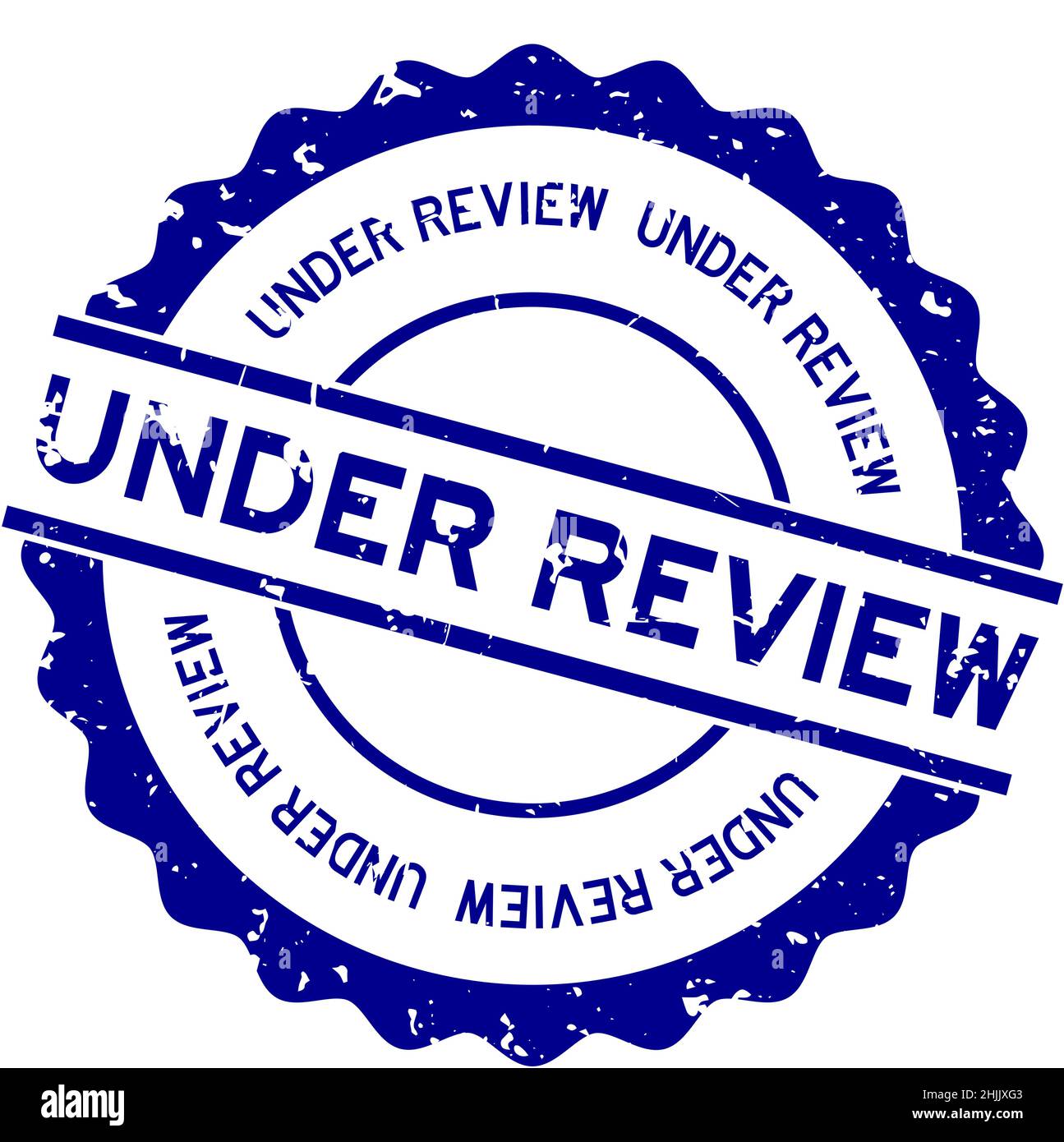 Grunge blue under review word round rubber seal stamp on white ...
