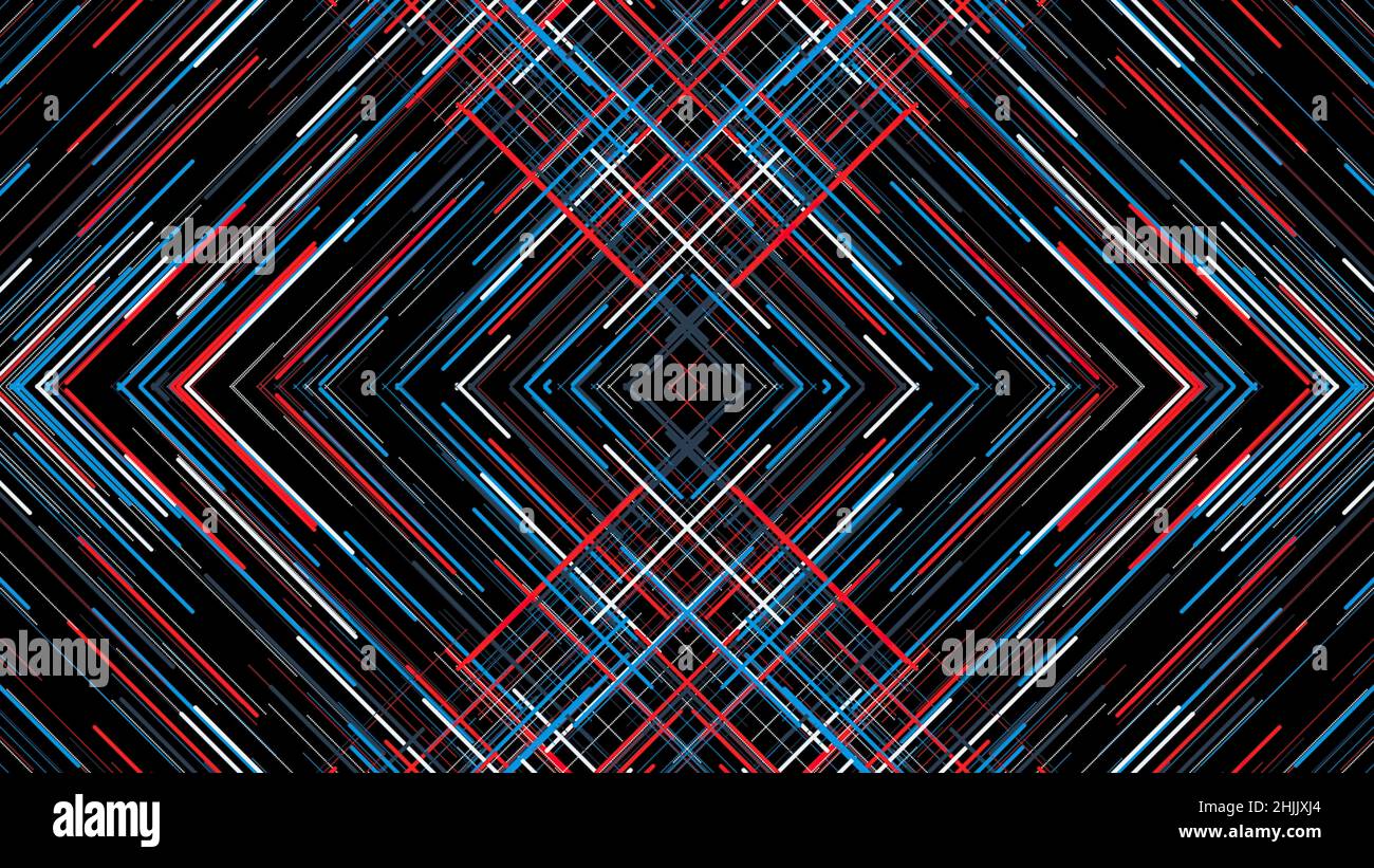 Pattern of lines with interference on black background. Animation. Triangular mirror pattern of ...