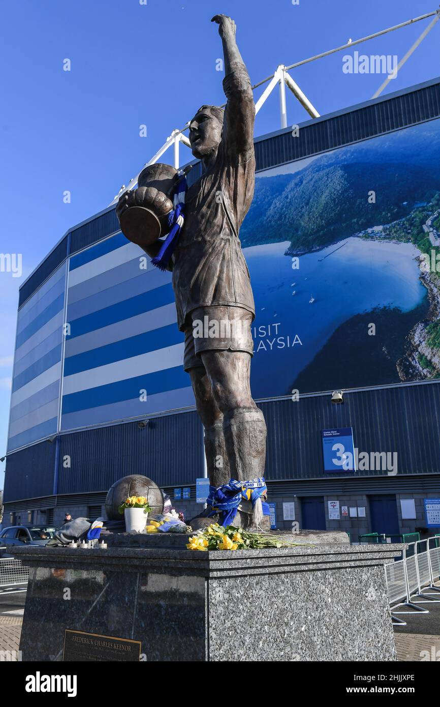 general view of Cardiff City Stadium, Statue of 1927 FA Cup Winning ...