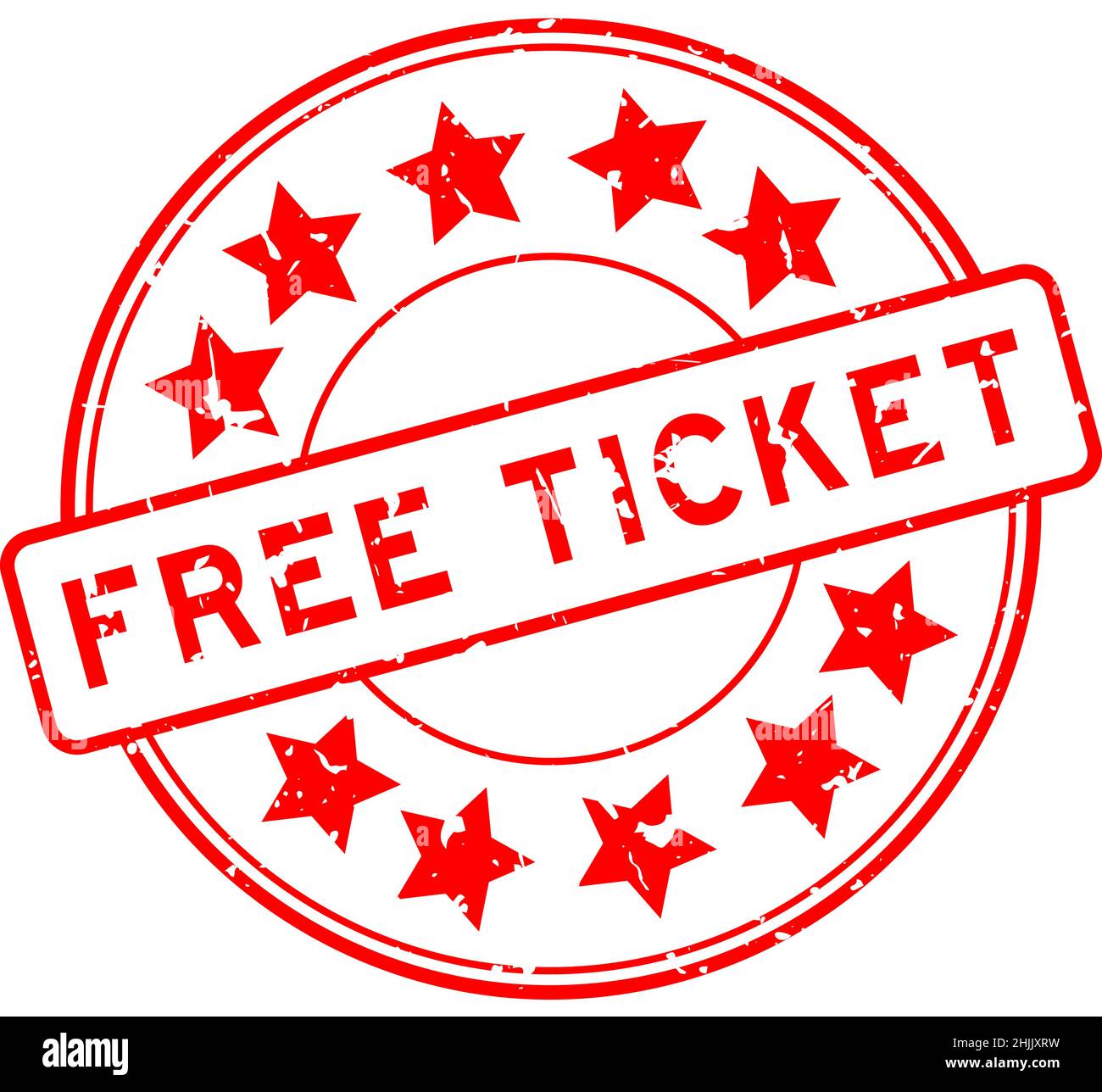 Grunge red free ticket word with star icon round rubber seal stamp on ...