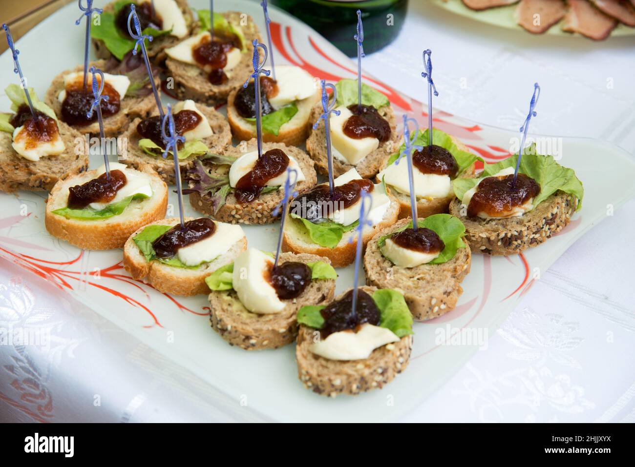 Catering food for the event - different types delicacies of meat and ...