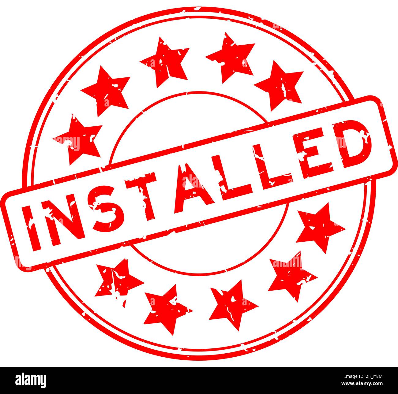 Grunge red installed word with star icon round rubber seal stamp on white background Stock ...
