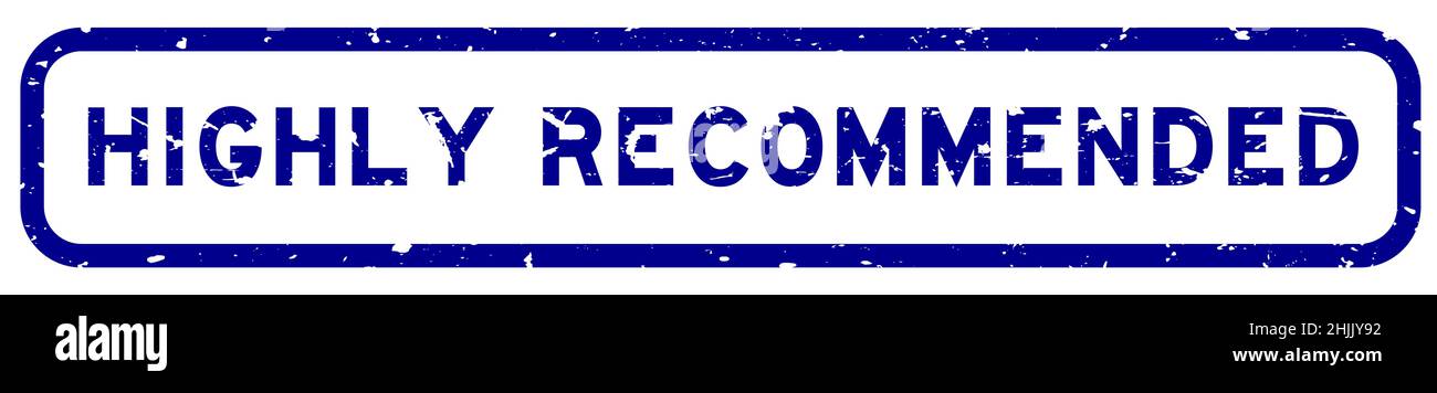 Grunge blue highly recommended word square rubber seal stamp on white ...