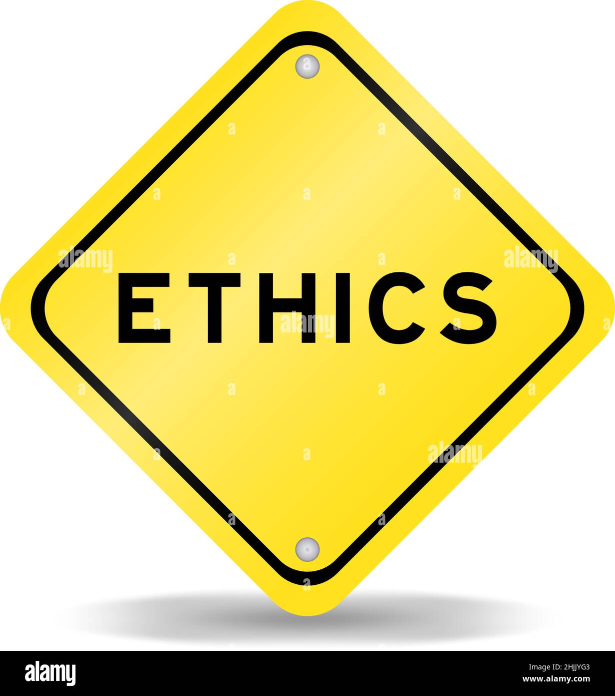 Yellow color transportation sign with word ethics on white background ...