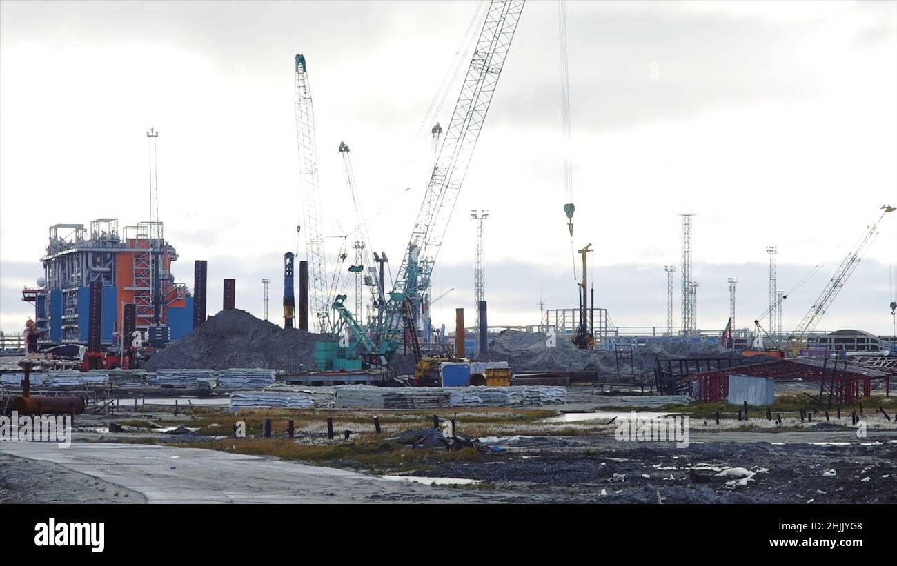 View of an offshore oil platform. Video. Extraction of natural ...