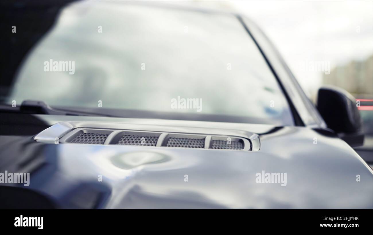 Car exterior background detail. Stock. Air intake in hood. Air intakes ...