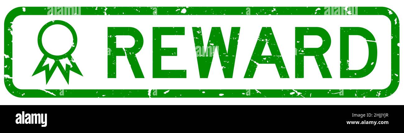 Grunge green reward word with badge icon square rubber seal stamp on ...