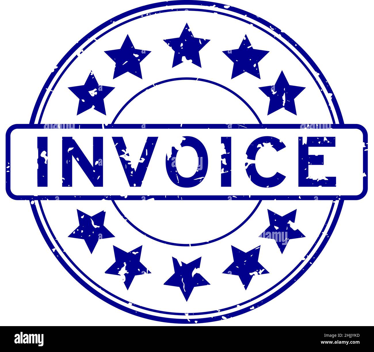 Grunge blue invoice word with star icon round rubber seal stamp on ...