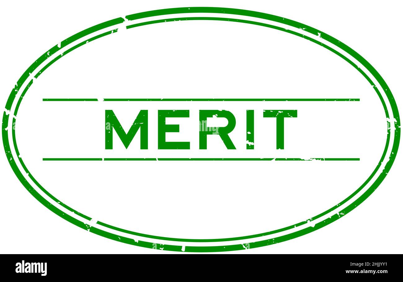 Grunge green merit word oval rubber seal stamp on white background ...