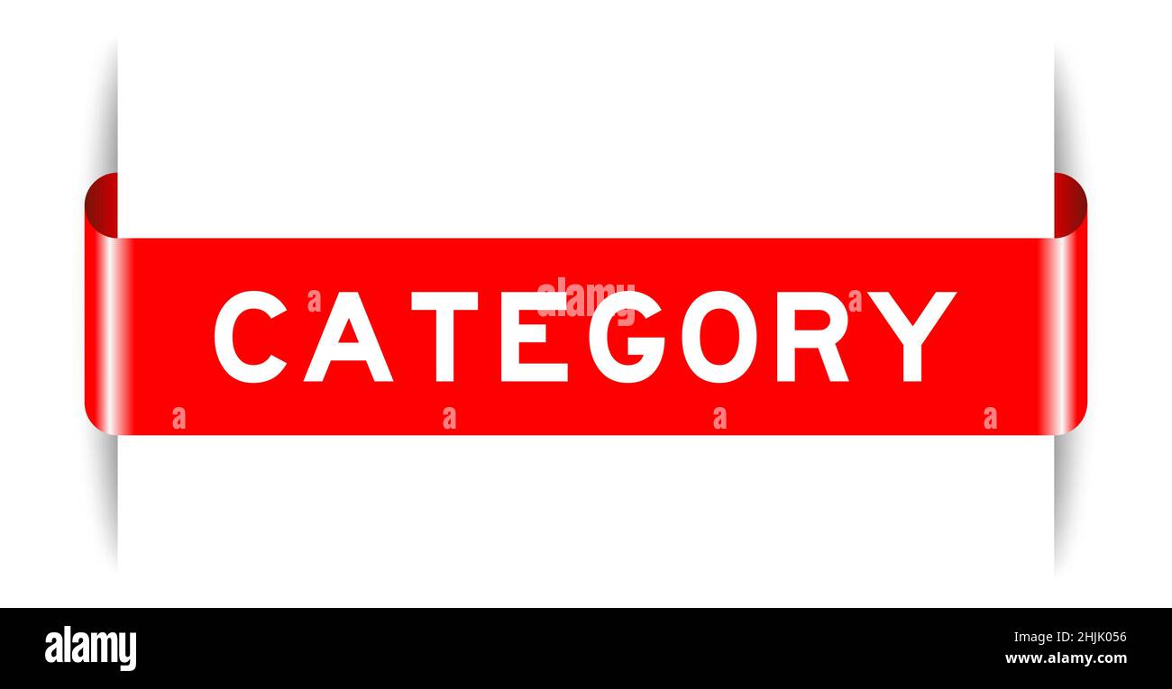 Red color inserted label banner with word category on white background ...