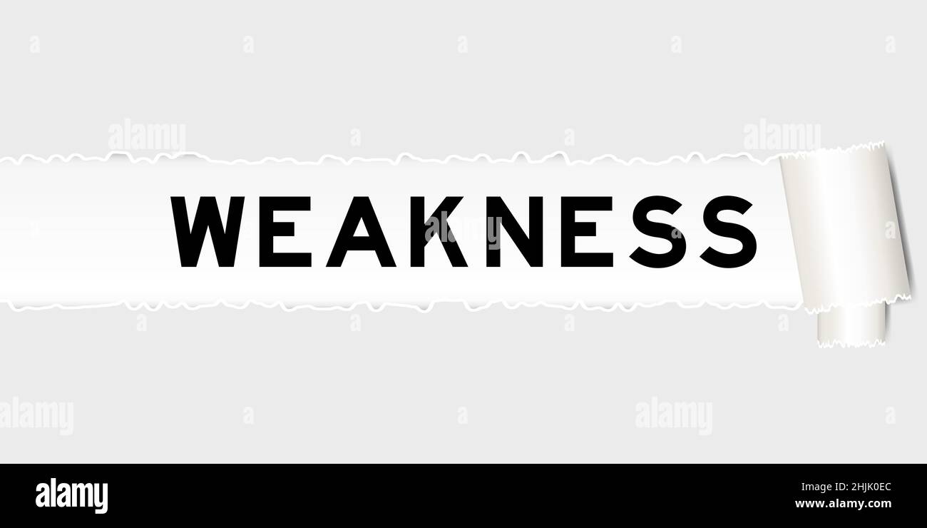 Ripped gray paper background that have word weakness under torn part ...