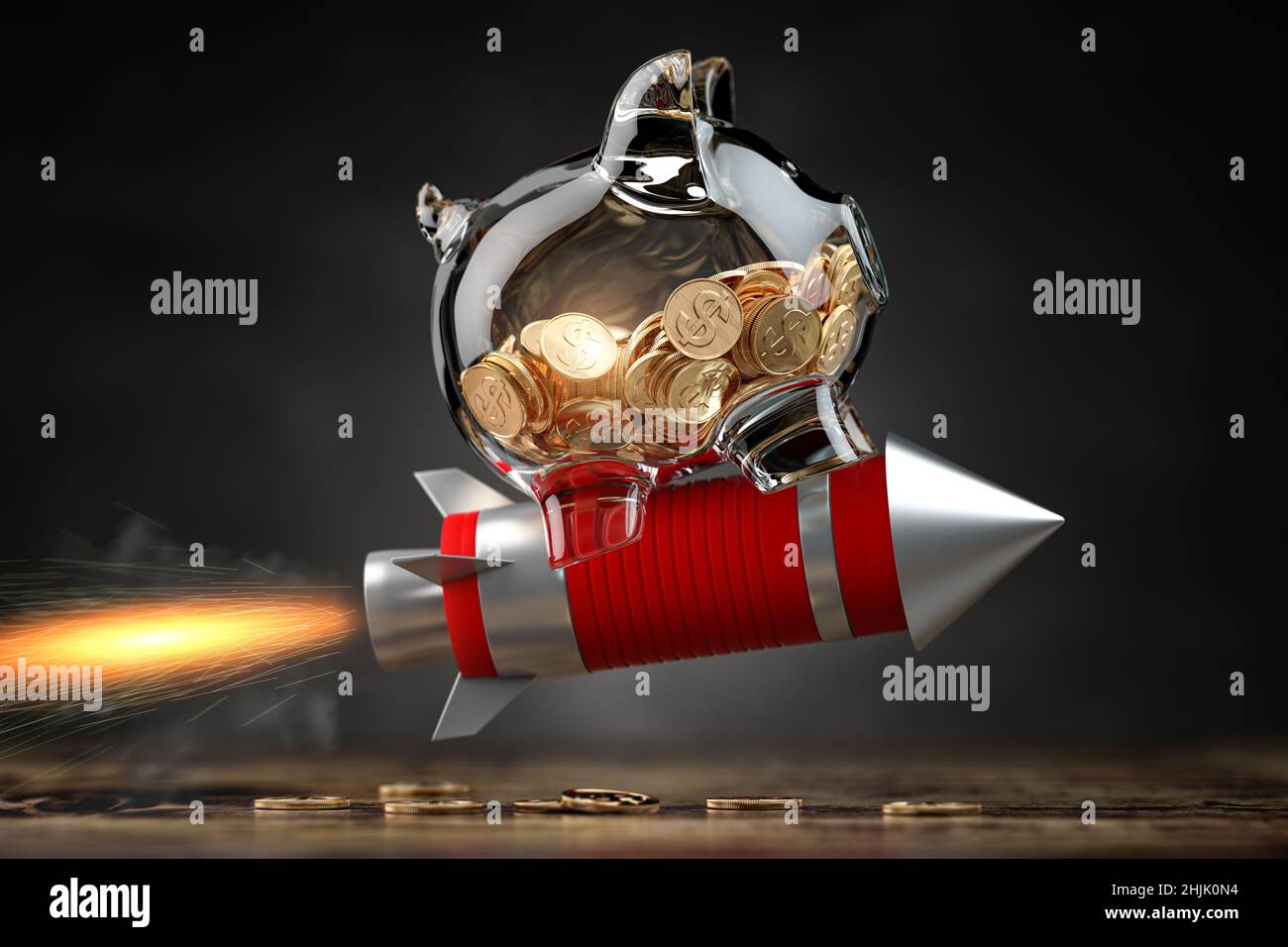 Piggy bank on a flying rocket. Financial, investing, savings and wealth ...