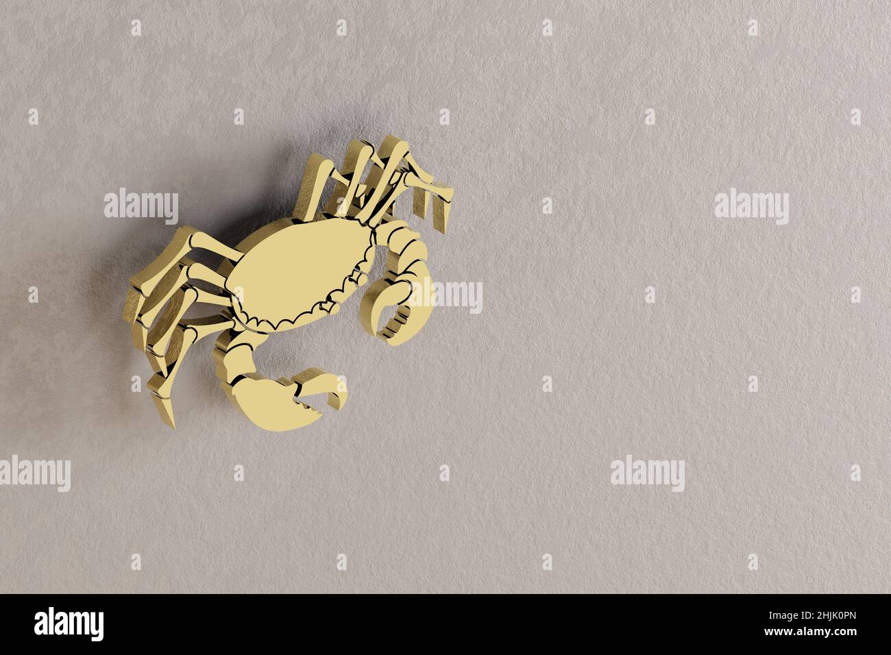 Golden zodiac sign Cancer on a white wall background. 3d rendering ...