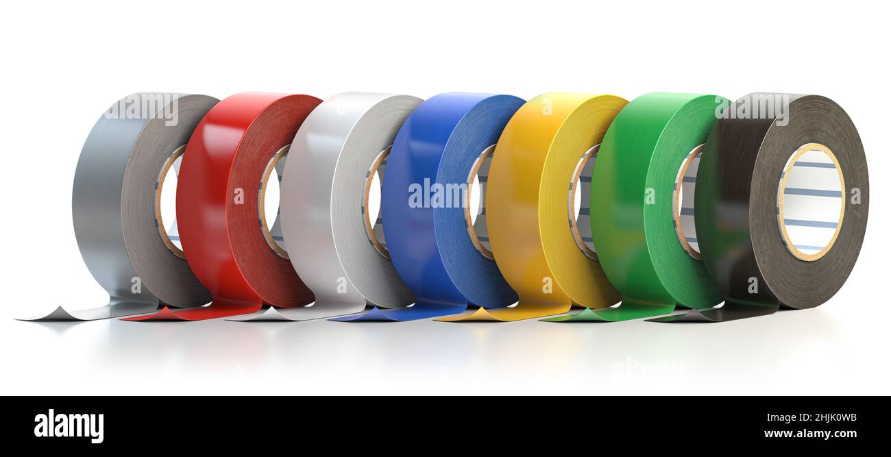 Insulation adhesive tape of different colors isolated on white. 3d ...