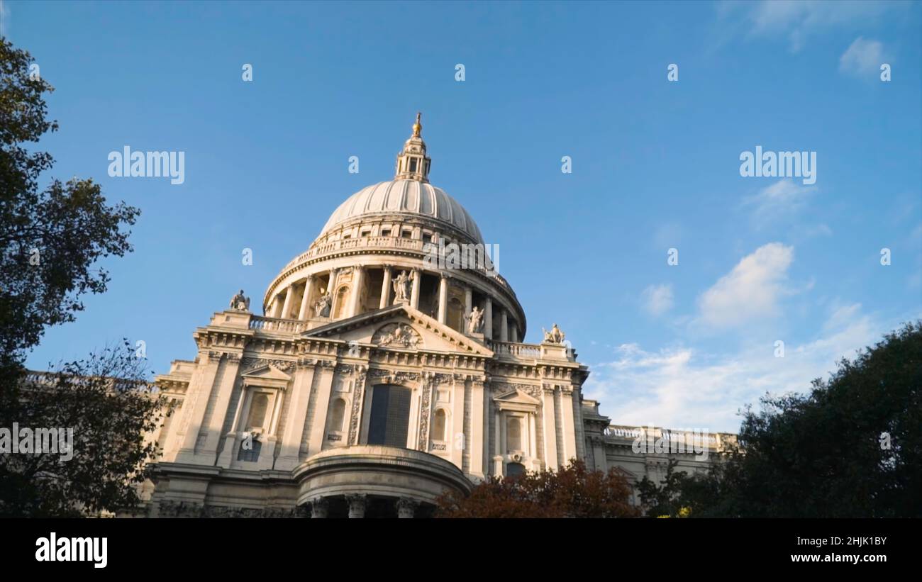 Bottom view of beautiful architectural building of Cathedral with dome ...
