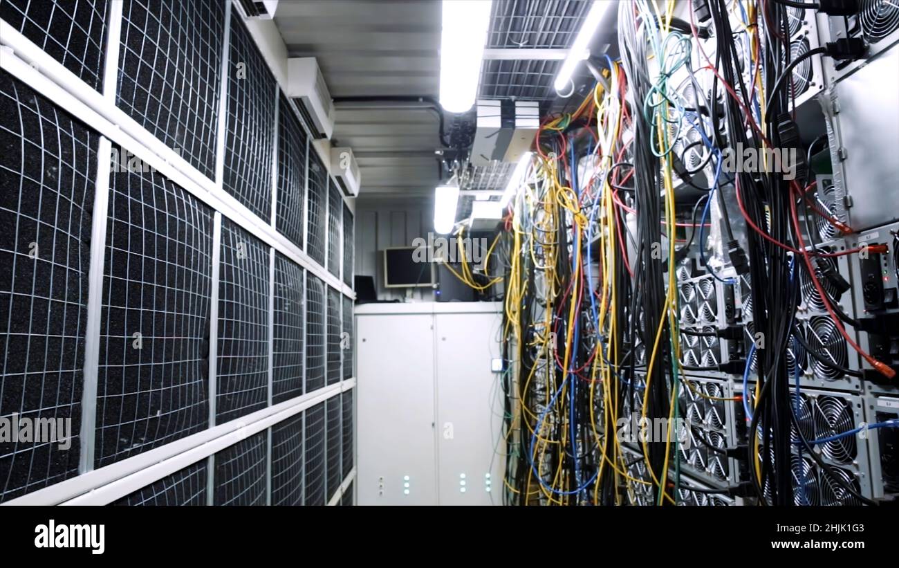 Inside room with data centers and cables. Stock footage. Room with data ...