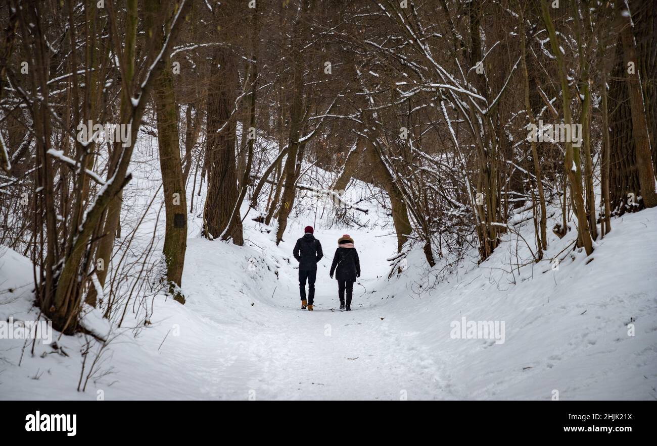 Couple walking in the woods hi-res stock photography and images - Alamy