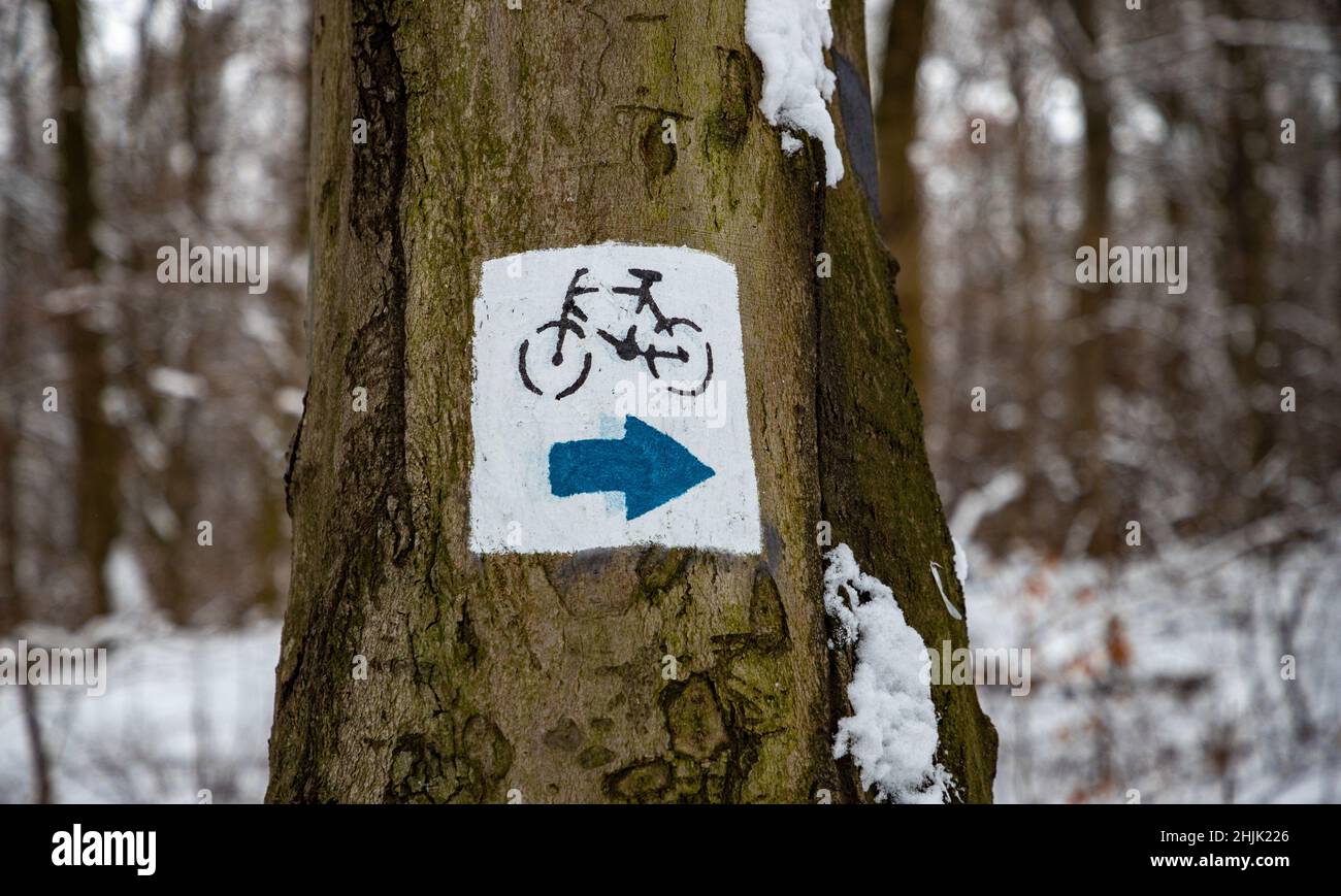 A picture of a biker trail sign Stock Photo - Alamy