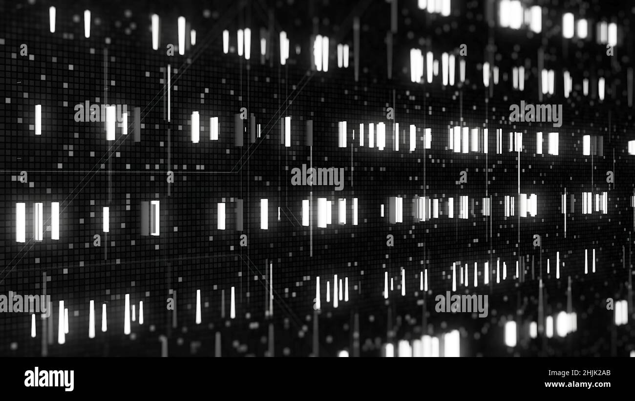 White matrix stripes on dark background. Animation. Moving digital ...