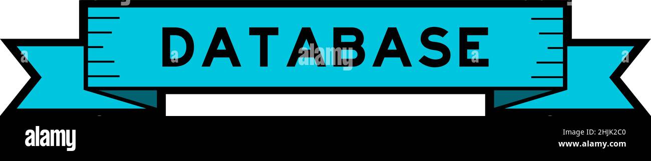 Ribbon label banner with word database in blue color on white ...