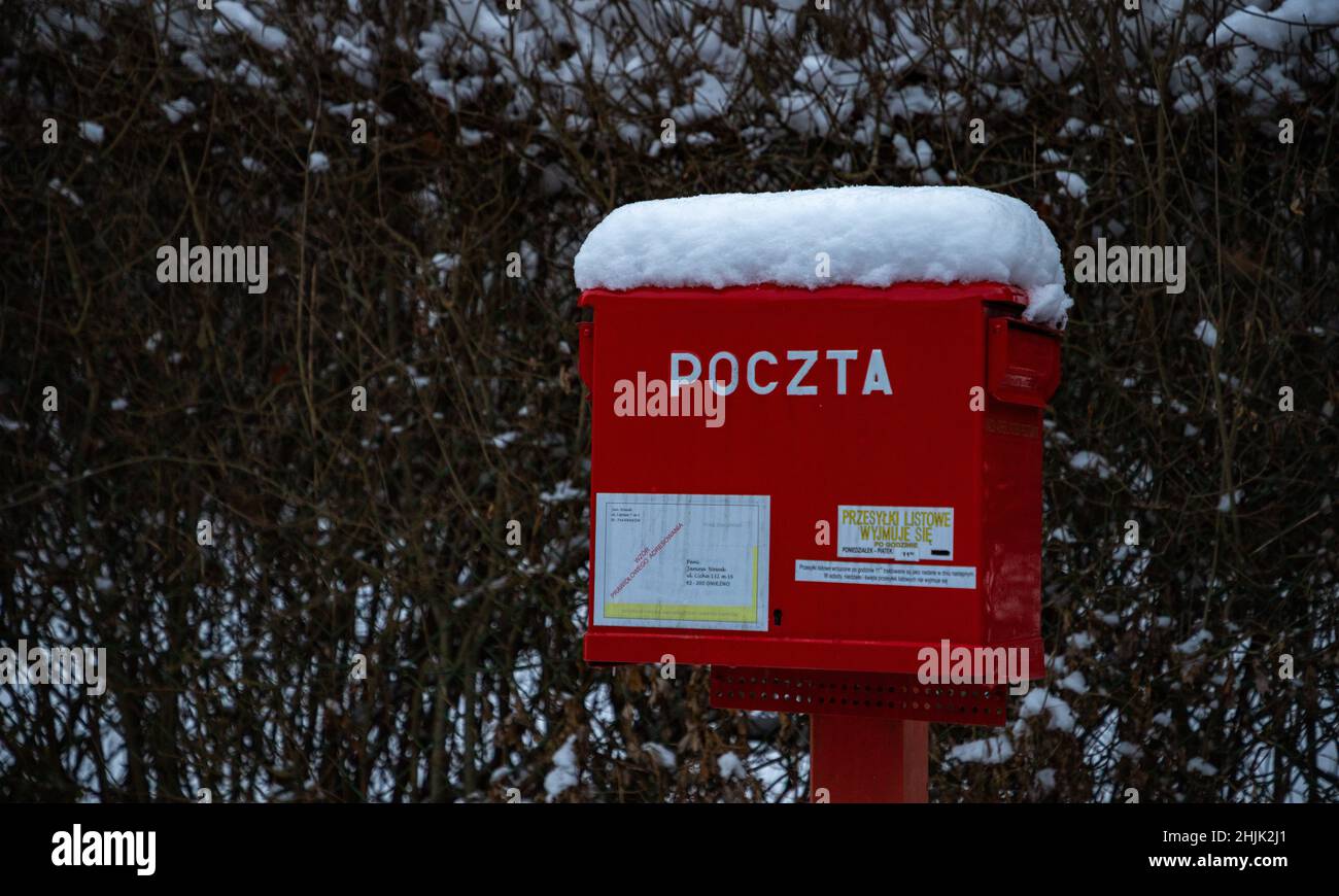 A picture of a red Polish post box Stock Photo - Alamy