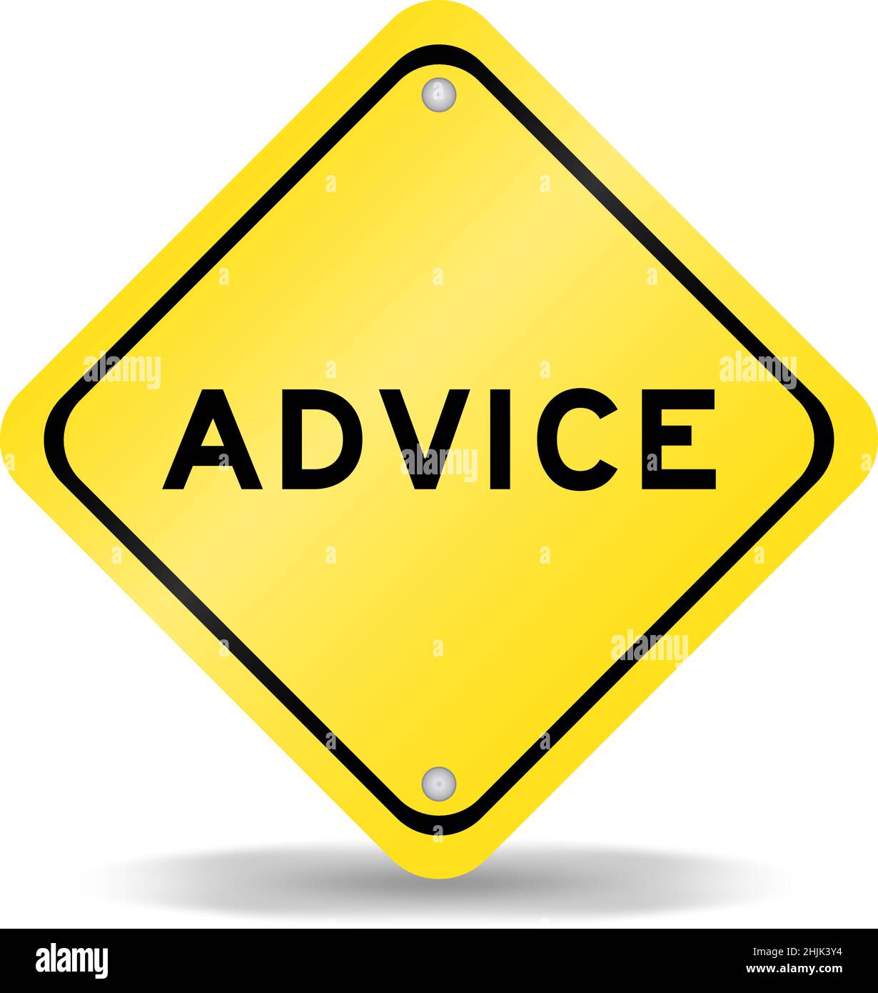 Yellow color transportation sign with word advice on white background ...