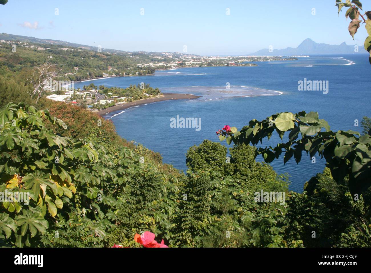 overlooking the bay from Arue to the capital of Tahiti, Papeete, and ...
