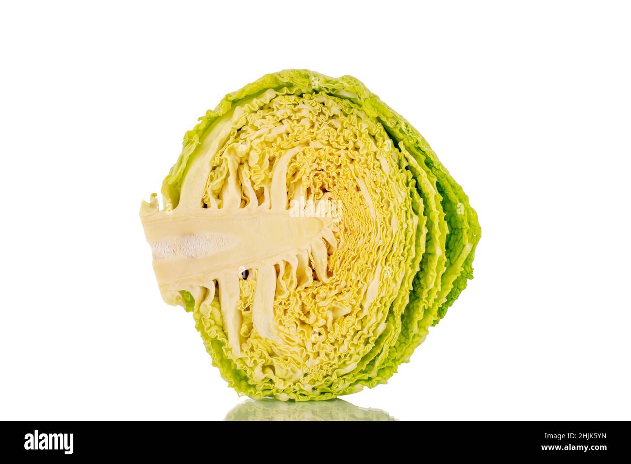 One half organic juicy Savoy cabbage, macro, isolated on white Stock ...