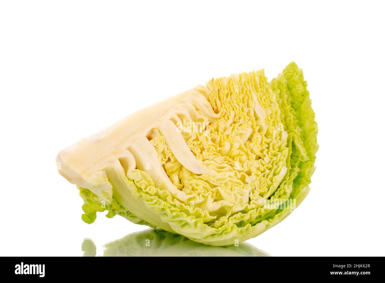 One half organic juicy Savoy cabbage, macro, isolated on white Stock ...