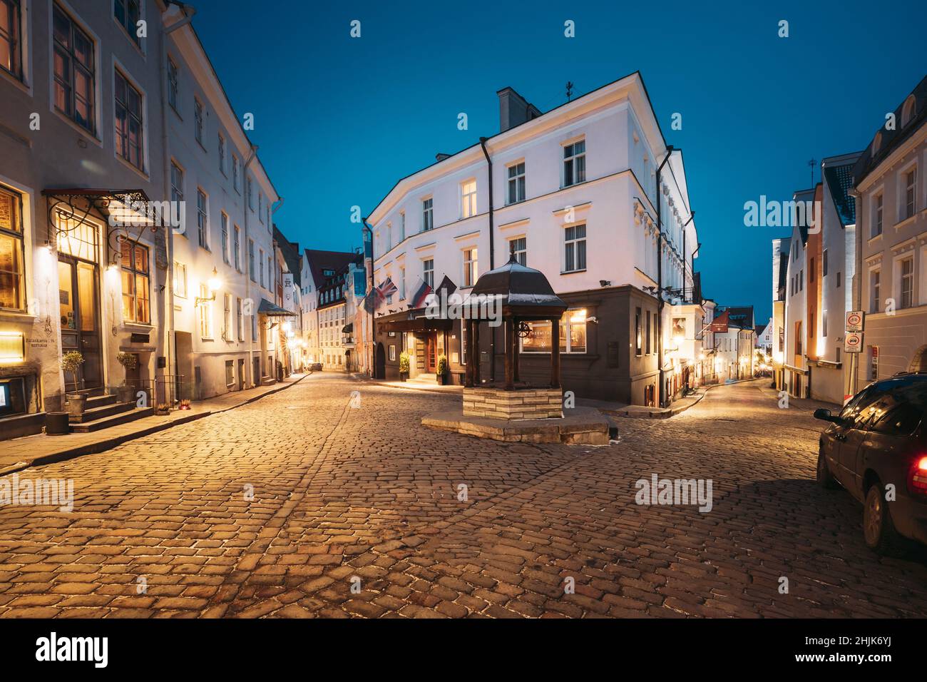 Tallinn, Estonia. Evening View Of Cat Well At Intersection Of ...