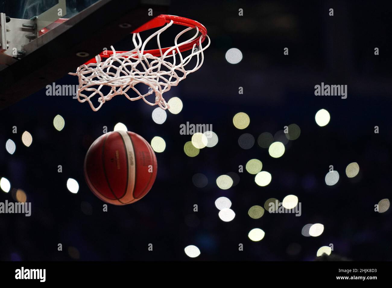 A basketball travels through the hoop ahead of the BBL Cup final at the ...