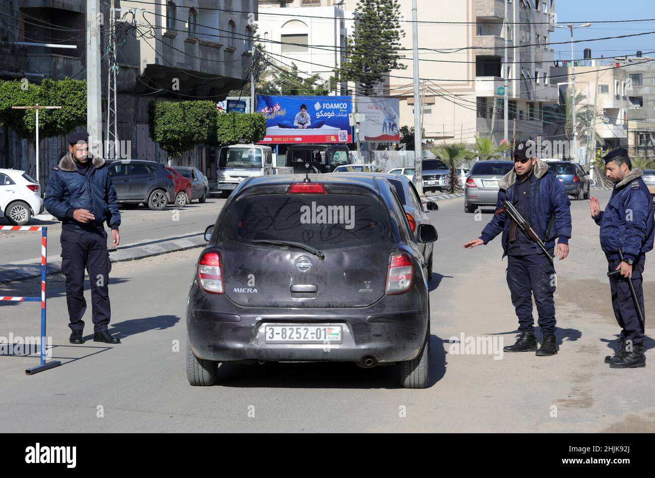Gaza, Palestine. 30th Jan, 2022. Palestinian police officers inspect a ...