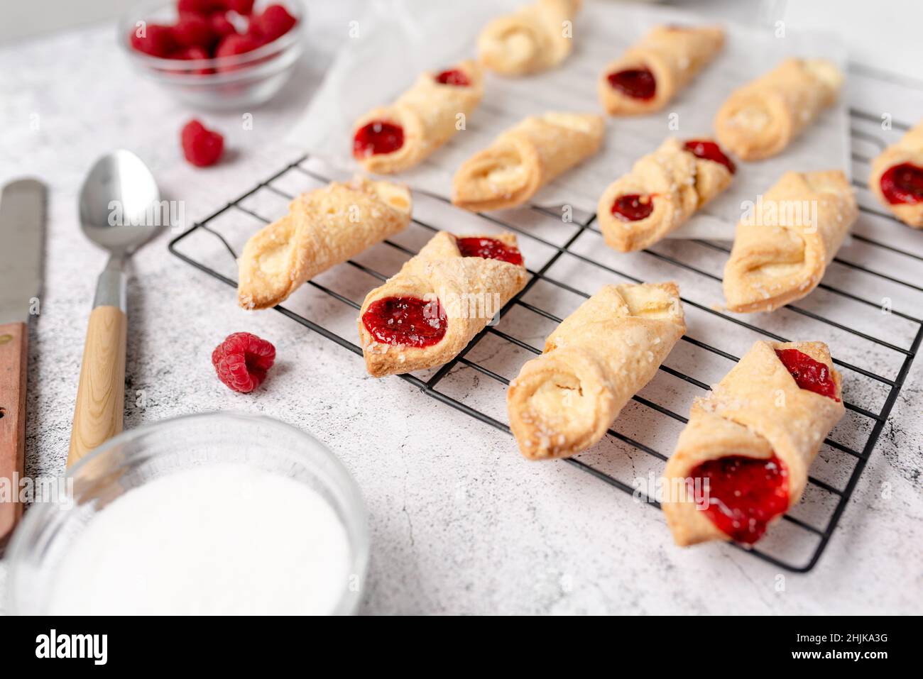 Kolacky with Cream Cheese and Raspberry. Pastry with jelly and cream ...