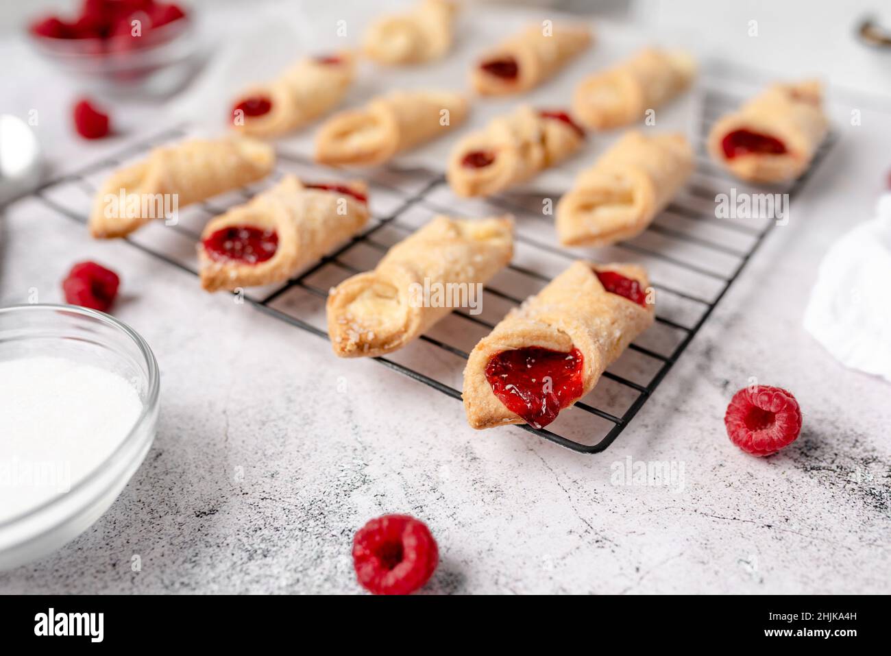 Kolacky with Cream Cheese and Raspberry. Pastry with jelly and cream ...