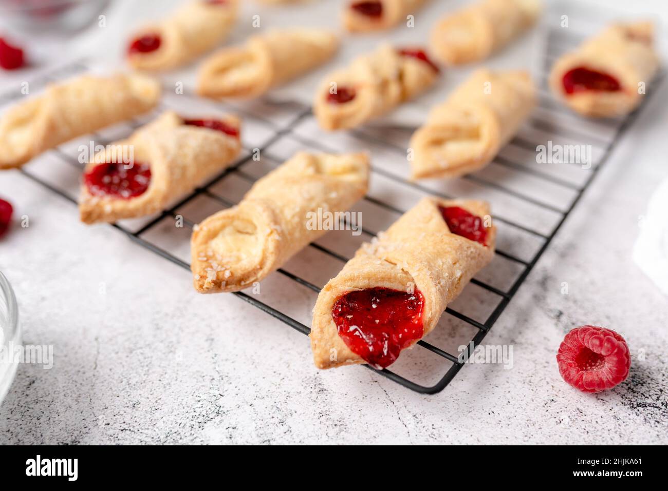 Kolacky with Cream Cheese and Raspberry. Pastry with jelly and cream ...