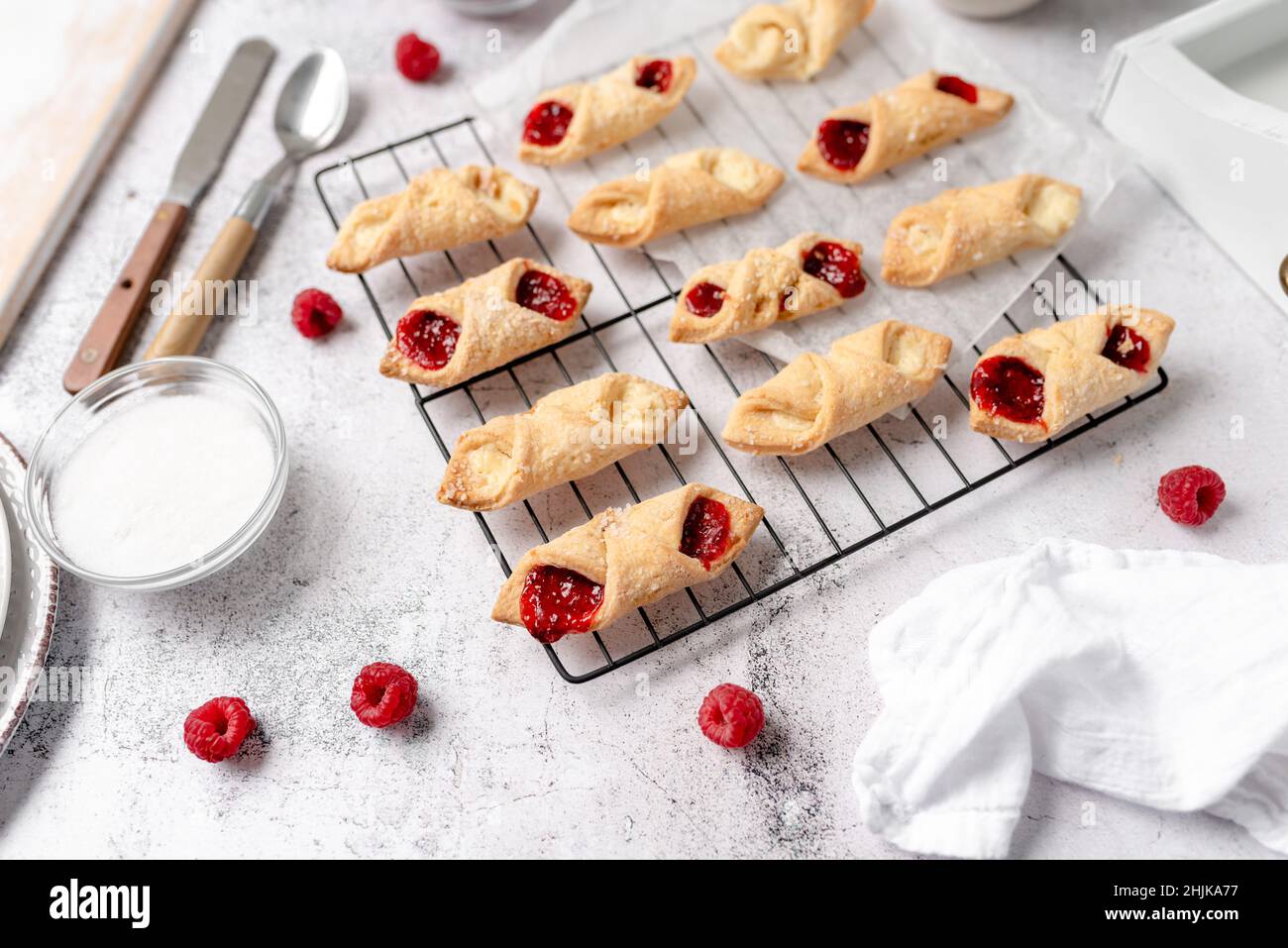 Kolacky with Cream Cheese and Raspberry. Pastry with jelly and cream ...
