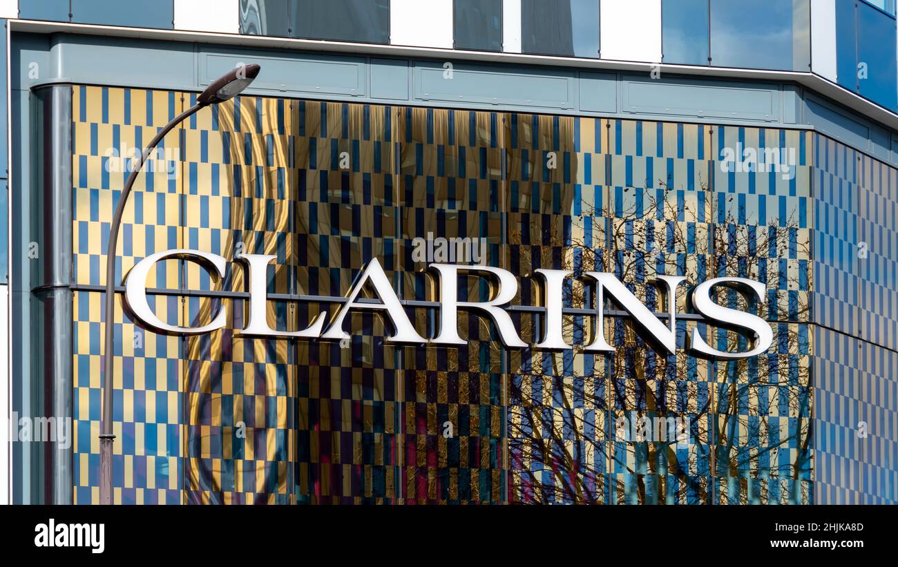 Exterior view of the headquarters of Clarins, a French company ...