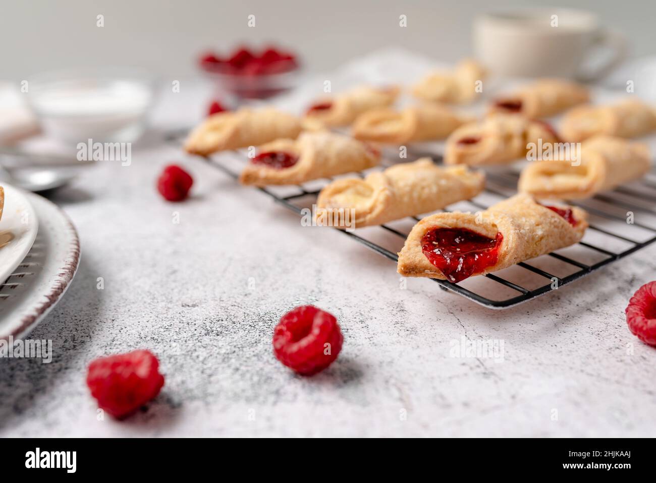Kolacky with Cream Cheese and Raspberry. Pastry with jelly and cream ...