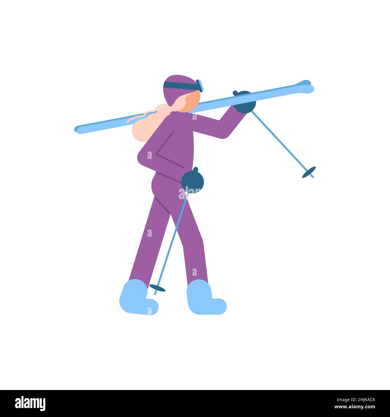 Female skier holds skis on her shoulder Stock Vector Image & Art - Alamy