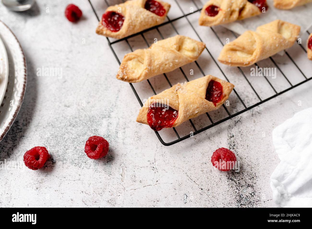 Kolacky with Cream Cheese and Raspberry. Pastry with jelly and cream ...
